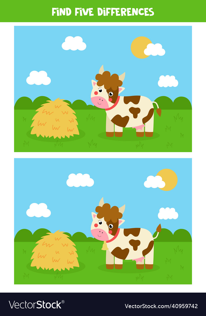 Find five differences between two cute cows Vector Image