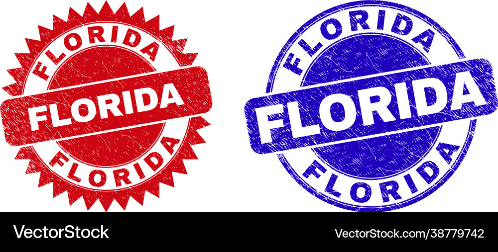Florida round and rosette watermarks with unclean Vector Image