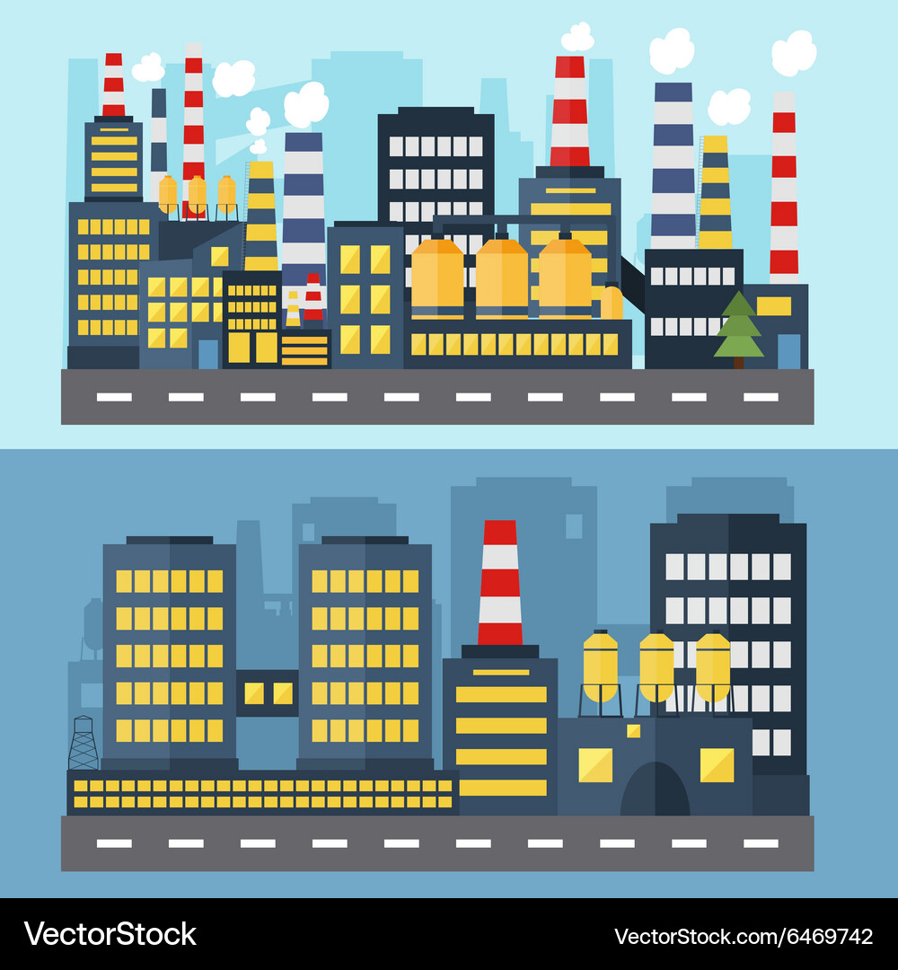 Horizontal banners with factory buildings Vector Image