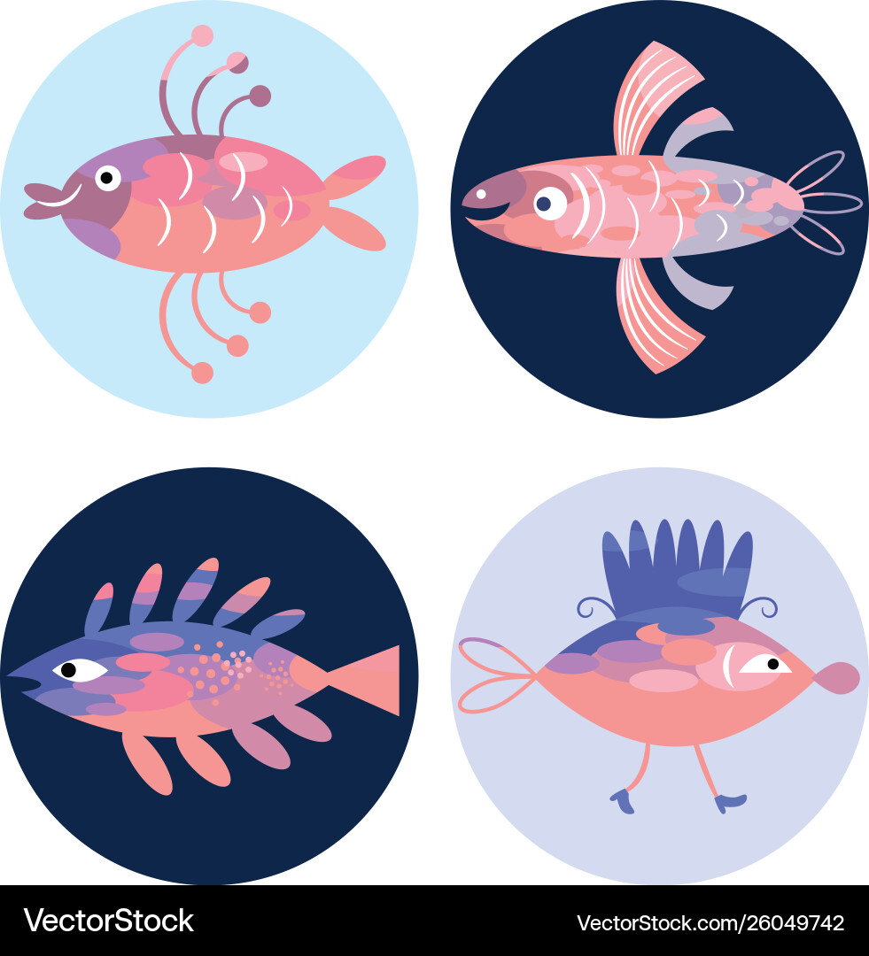 Set fishes sea creatures Royalty Free Vector Image
