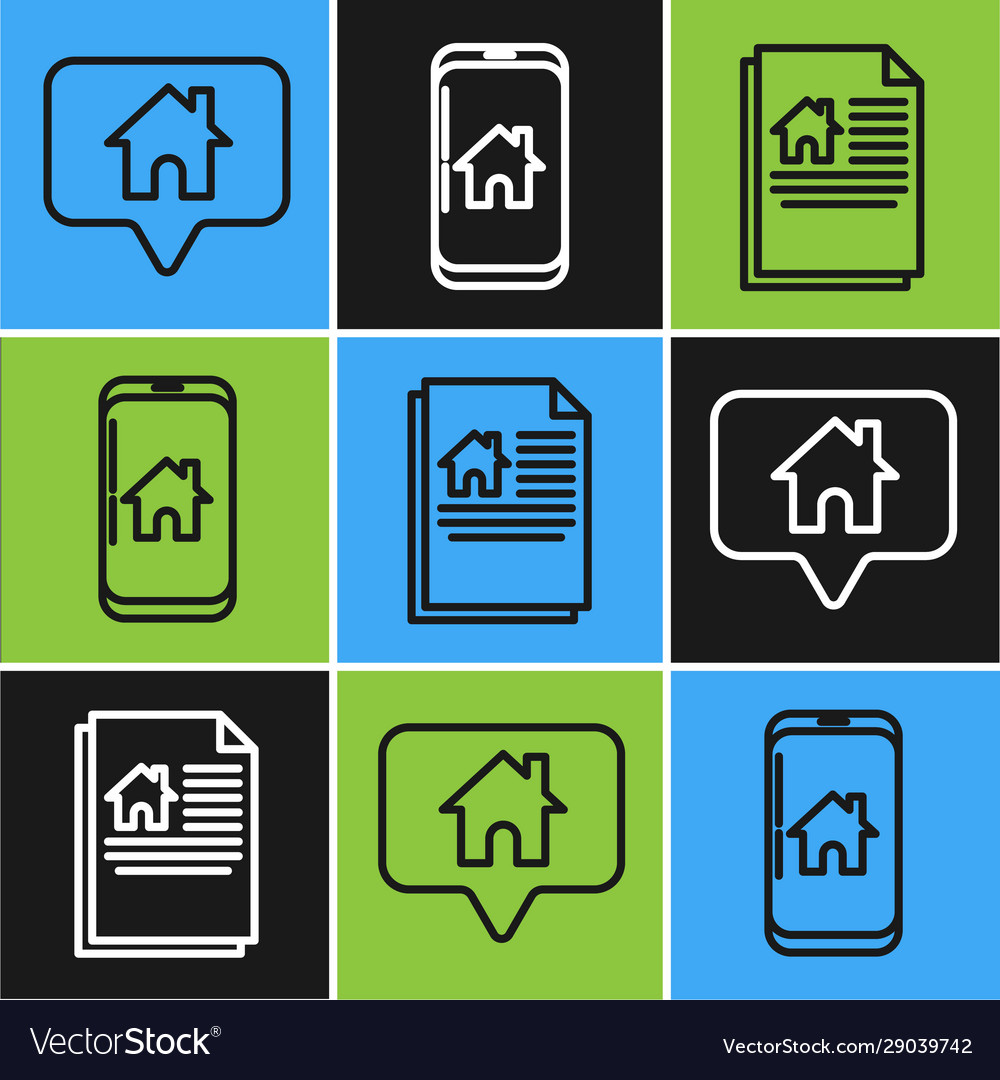 Set line map pointer with house house contract Vector Image