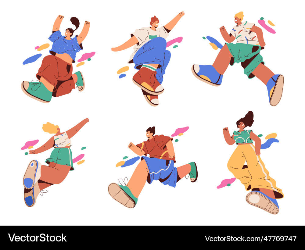 Happy people jumping and running Royalty Free Vector Image