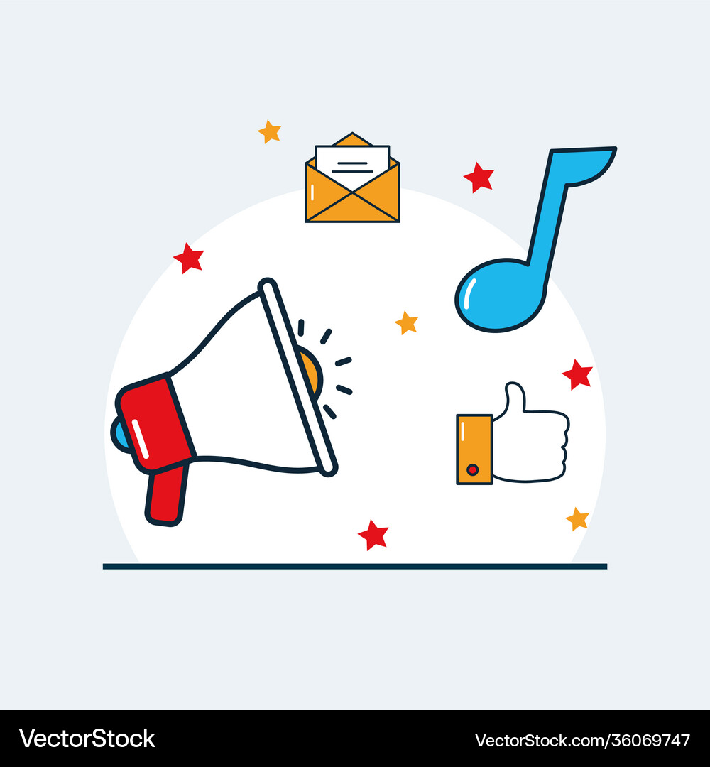 Social media megaphone with icon set design Vector Image