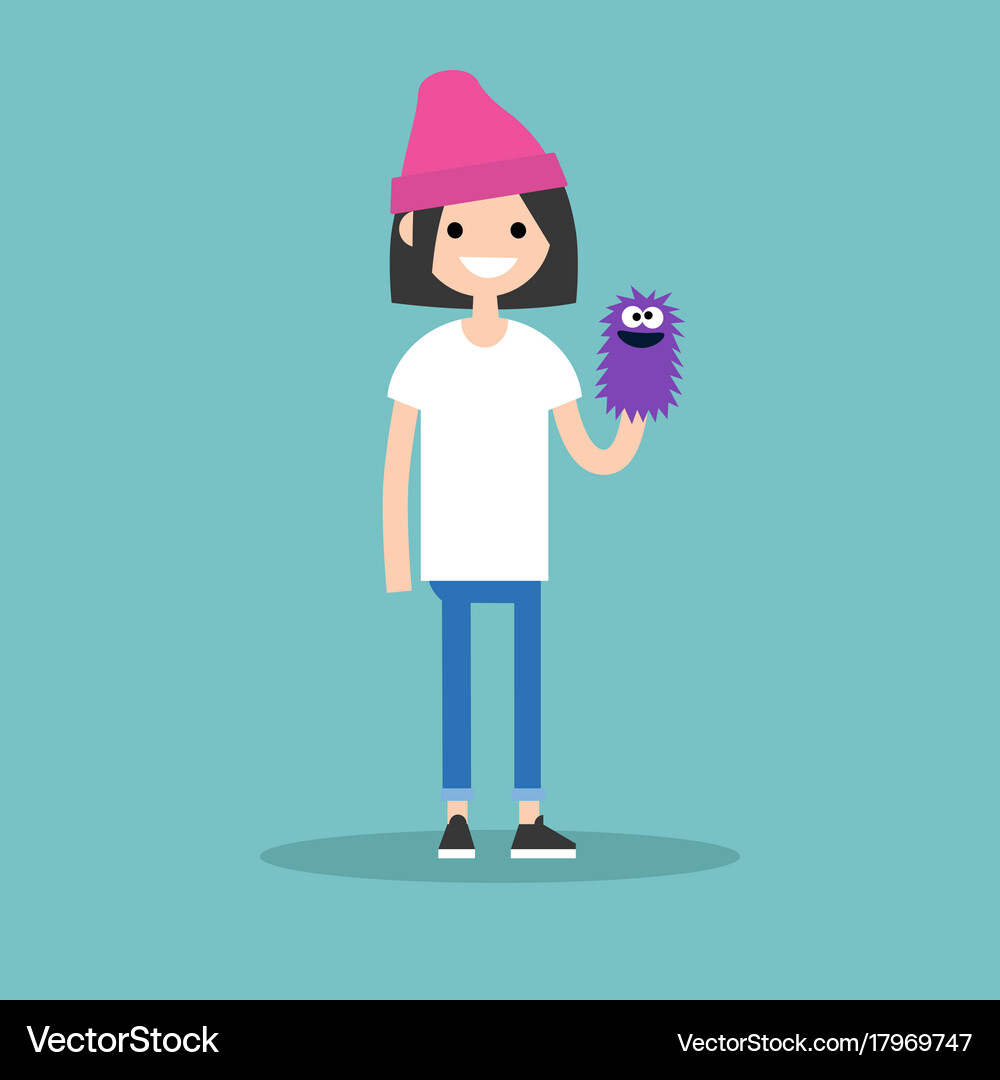 Young female character playing with a hand puppet Vector Image