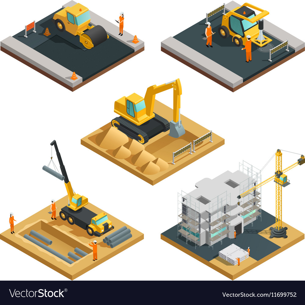 Construction Isometric Composition Set Royalty Free Vector