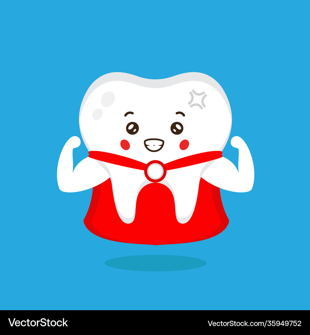 Cute smiling super hero tooth character Royalty Free Vector