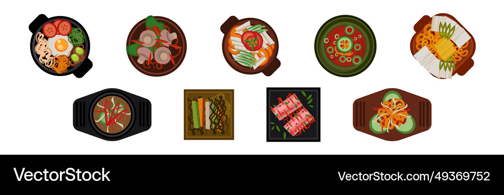 Different food served on the plate flat set Vector Image