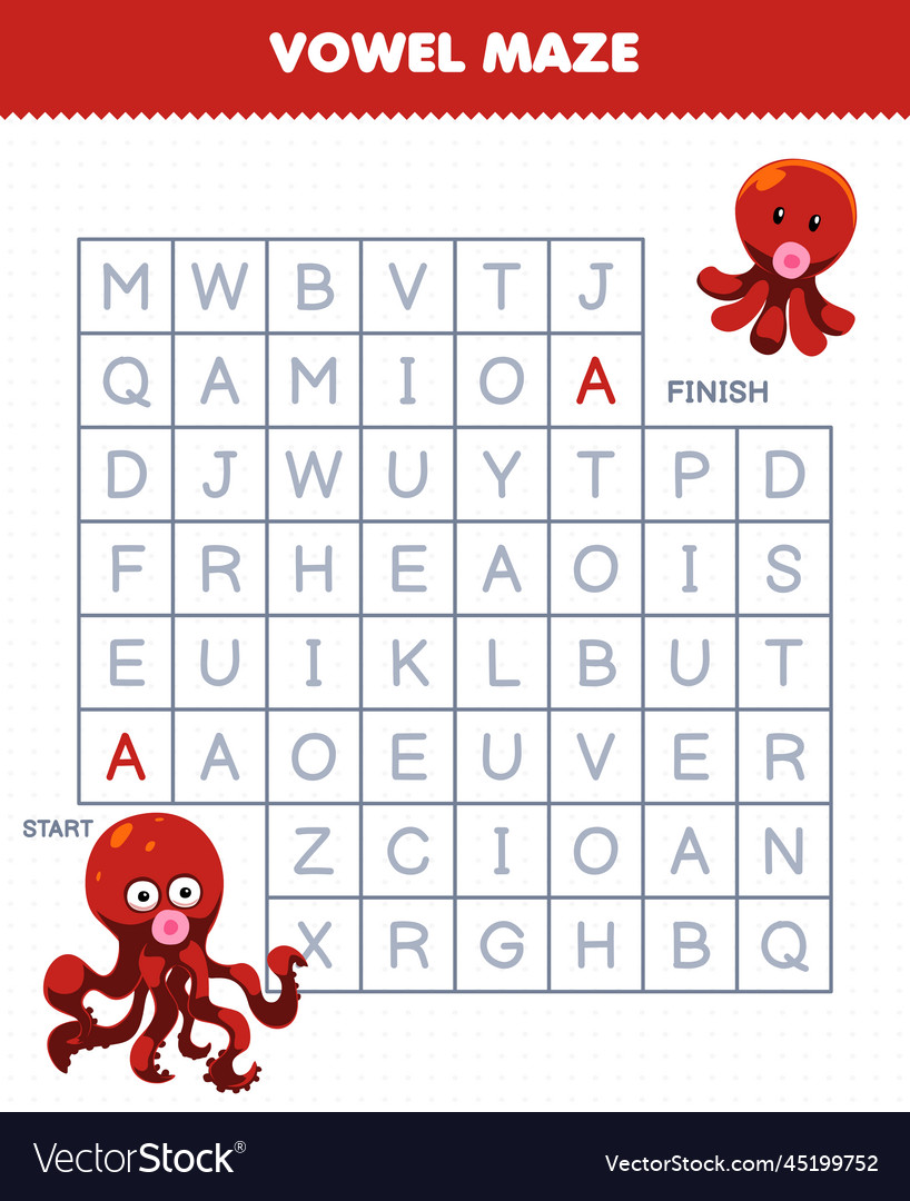 Education game for children vowel maze help cute Vector Image