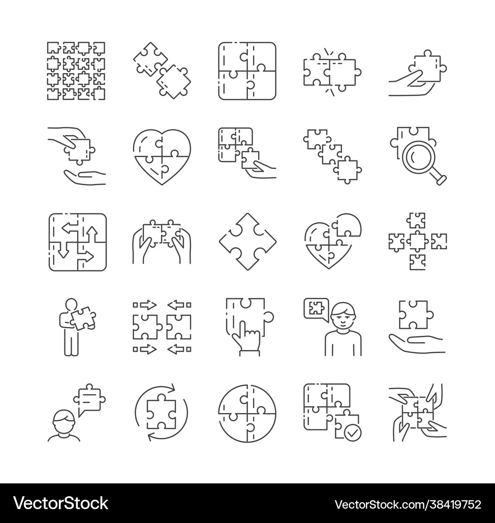 Large set black and white puzzle icons Royalty Free Vector