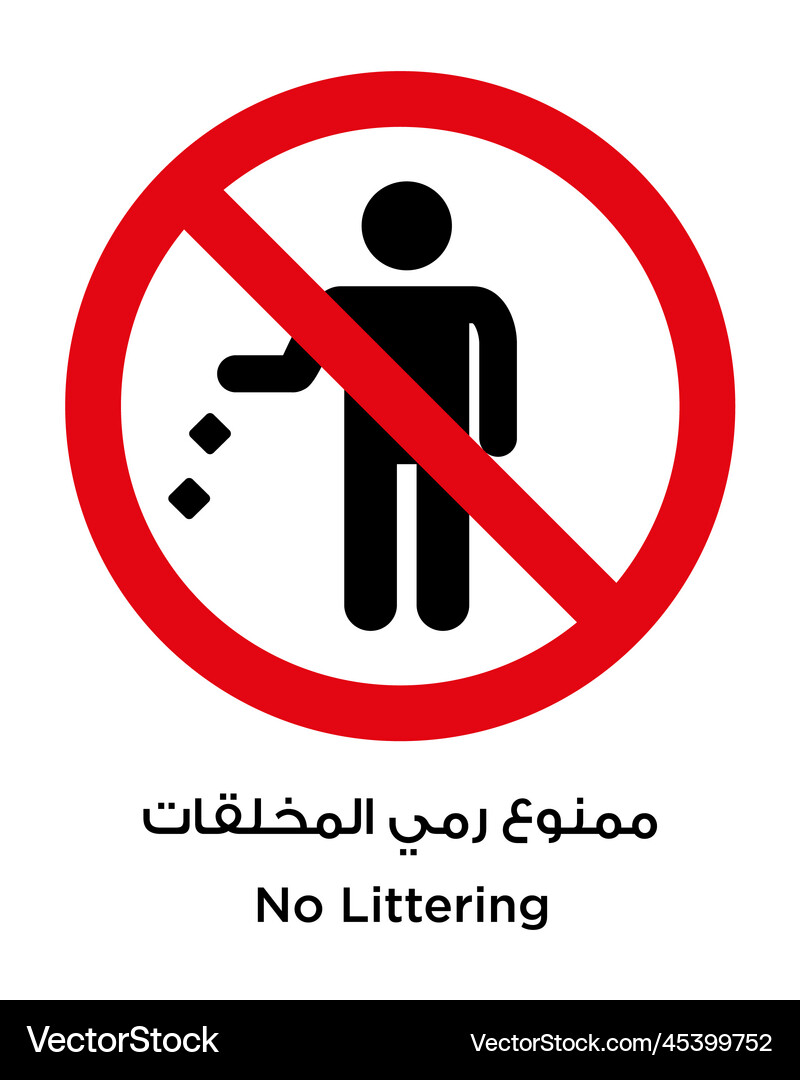 No littering signboard design with arabic Vector Image