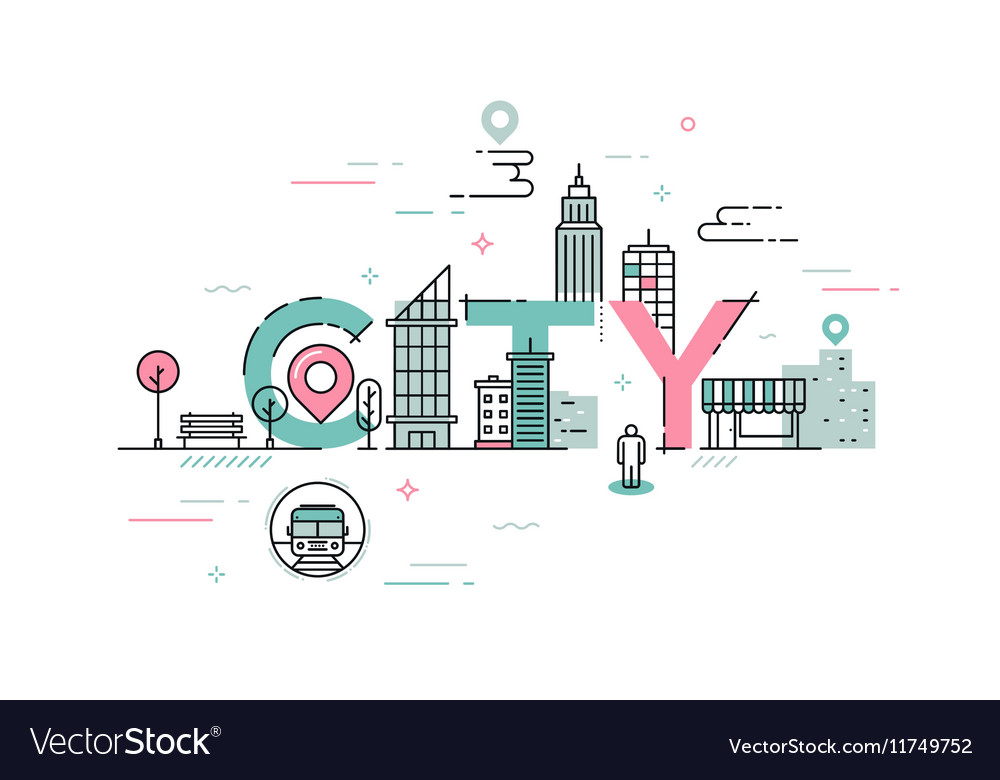 Thin line design concept for word city Royalty Free Vector Thin line design concept for word city Royalty Free Vector