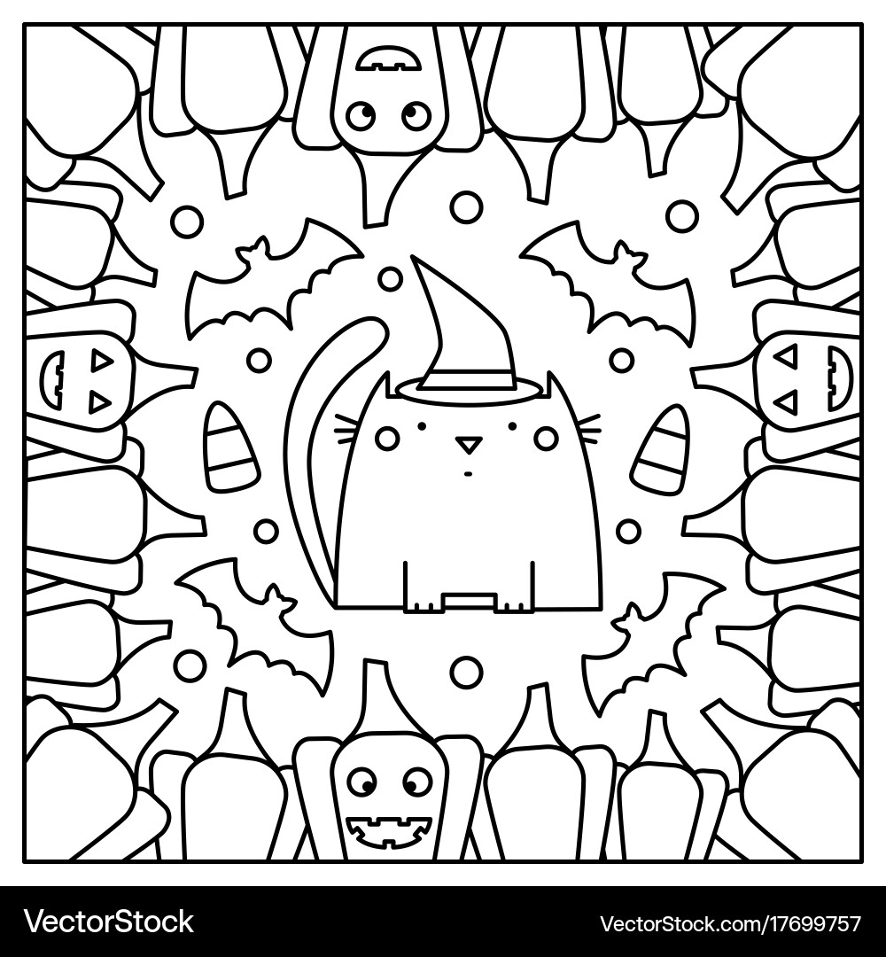 Cat with pumpkins coloring page Royalty Free Vector Image