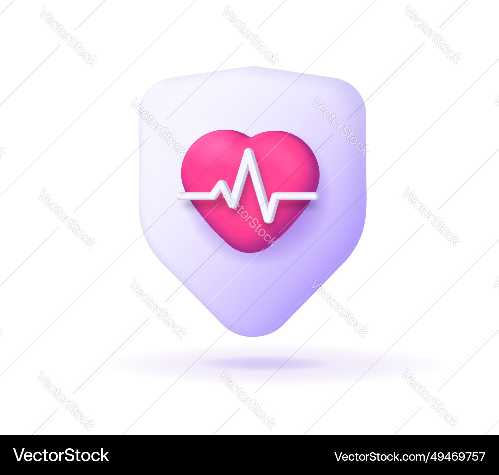 Heart health protect shield 3d icon render Vector Image