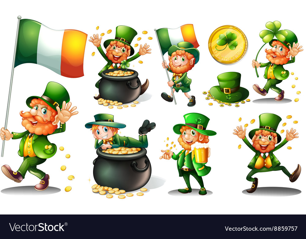 Leprechaun and gold in pot Royalty Free Vector Image