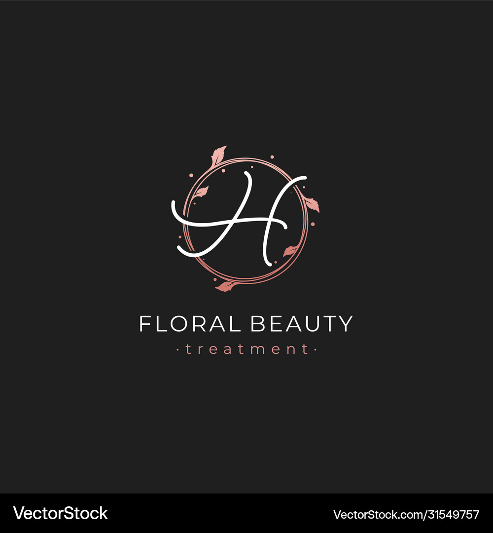 Letter h premium round floral frame element Vector Image