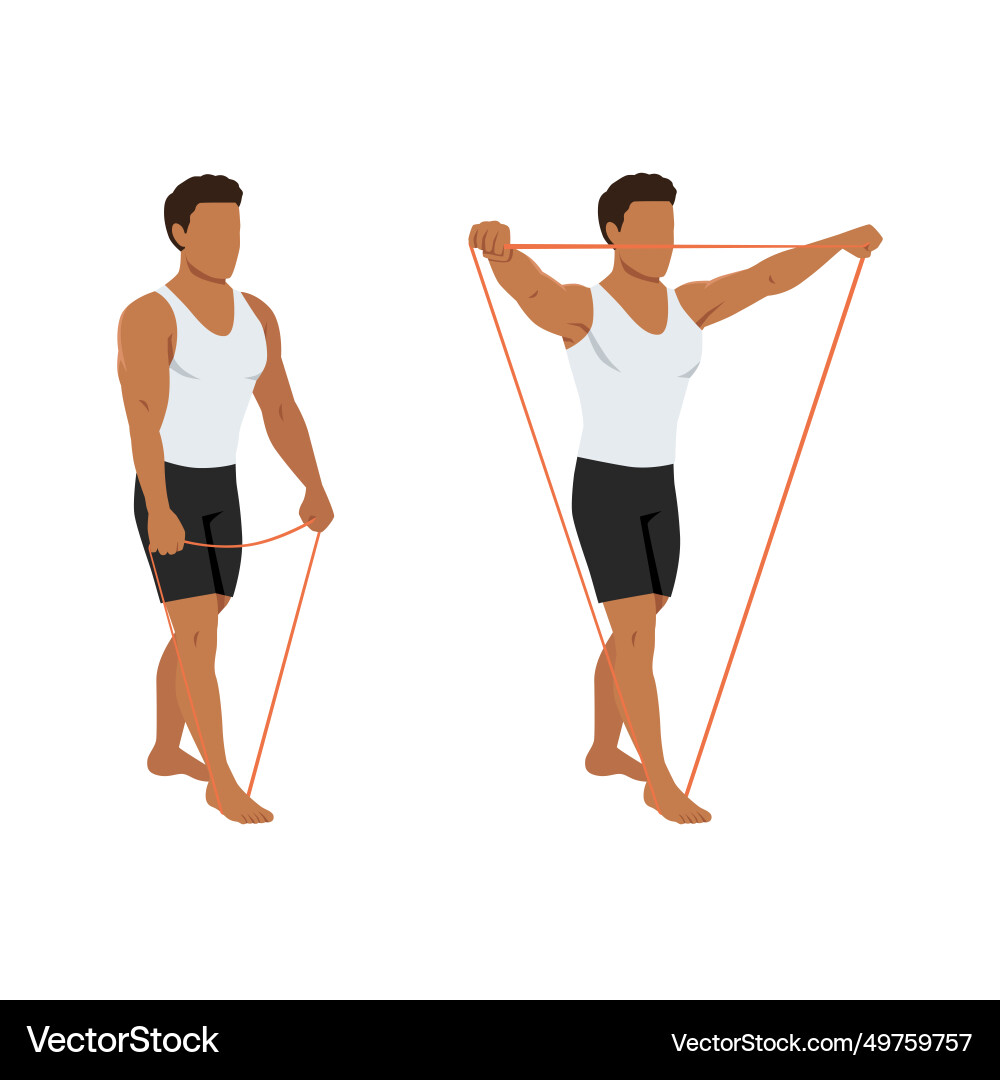 Man doing lateral raises with resistance band Vector Image