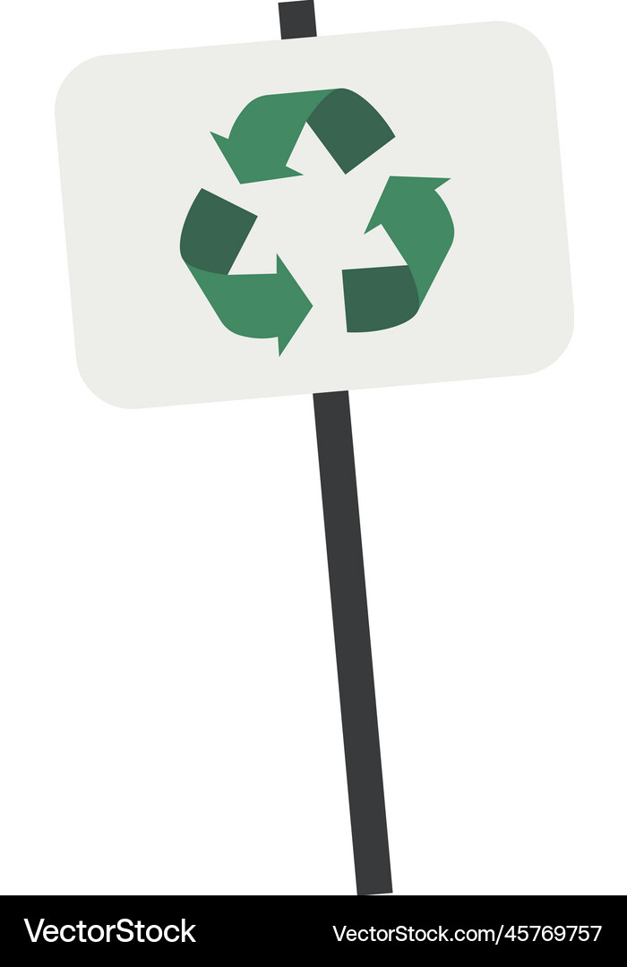 Signboard with recycle symbol flat icon Royalty Free Vector