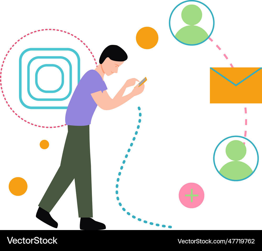 Boy is using social media Royalty Free Vector Image