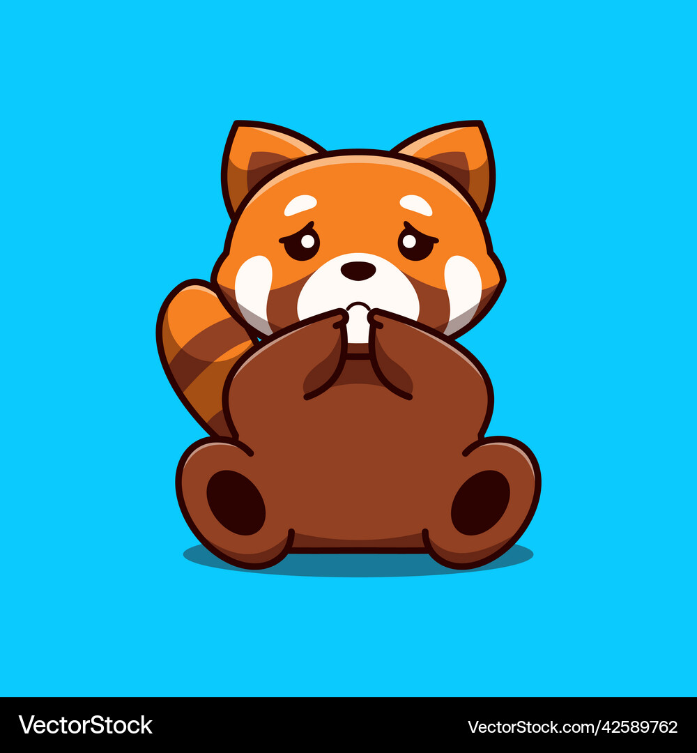 Cute red panda sad cartoon icon Royalty Free Vector Image