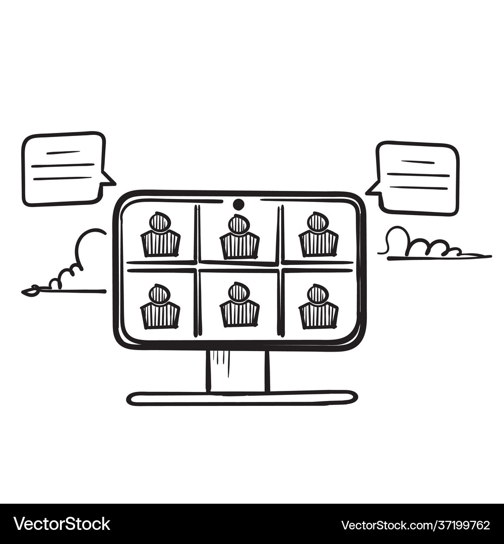 Hand drawn teleconference web video conference Vector Image