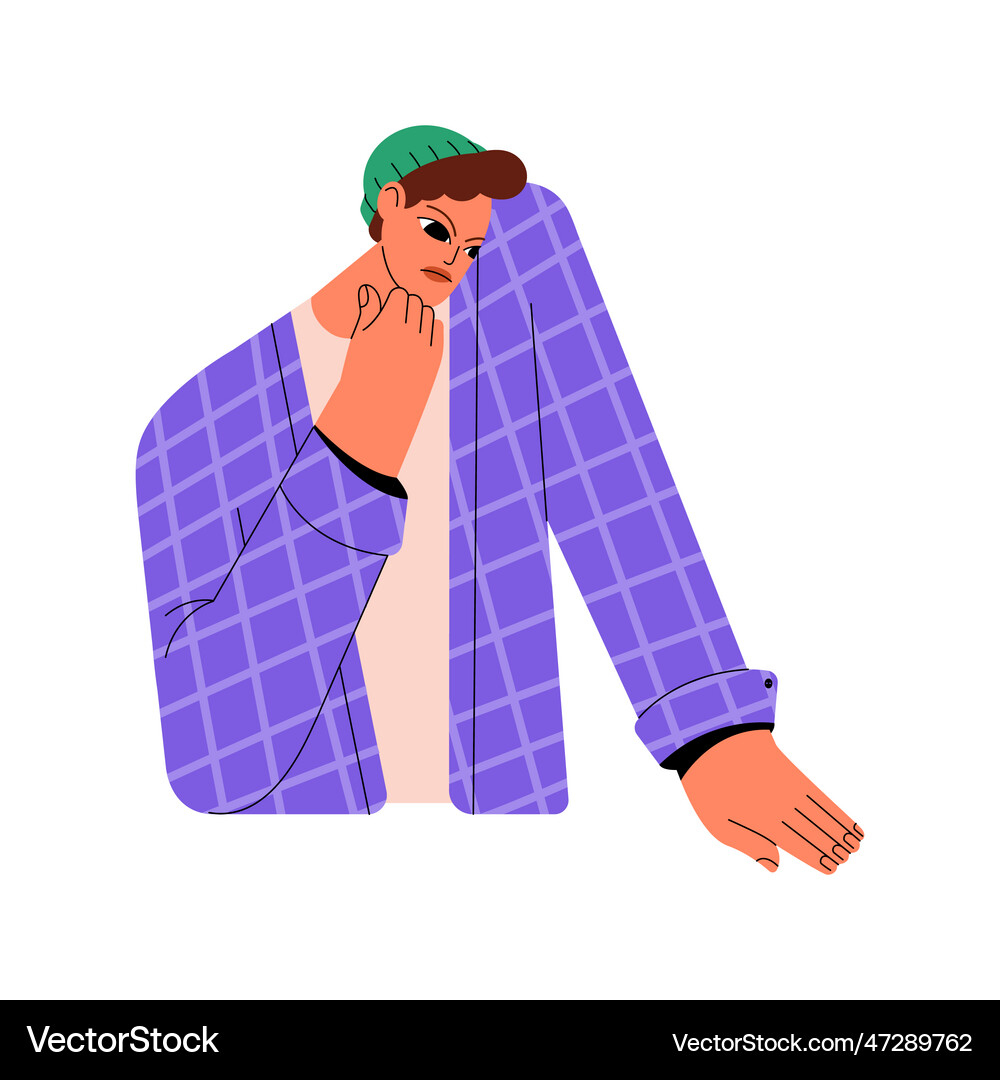 Sad thoughtful reflective young person thinking Vector Image