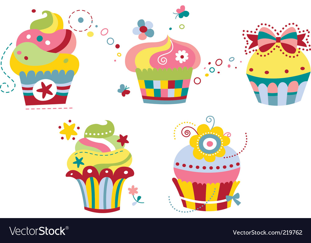 Set Of Colorful Cupcakes Royalty Free Vector Image