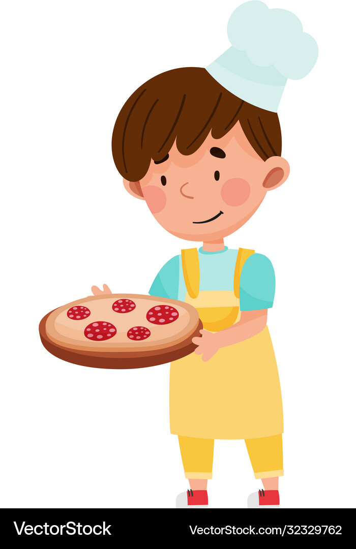 Smiling boy character in hat and apron standing Vector Image