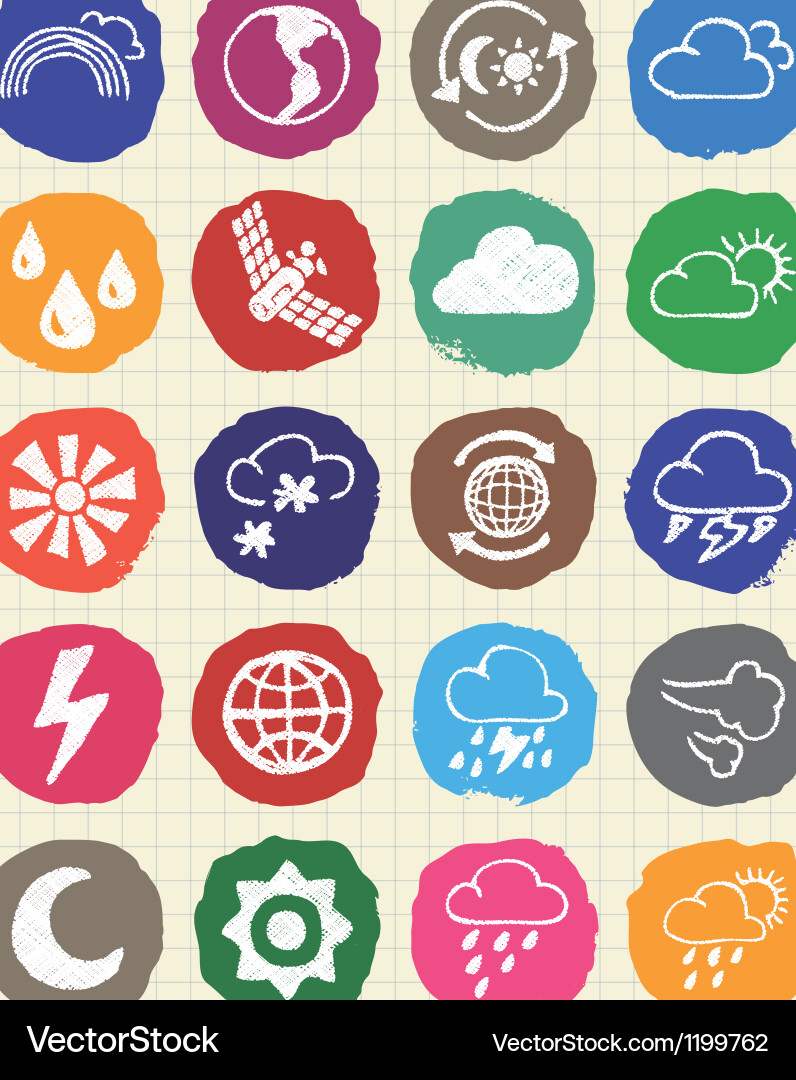 Weather web icons set drawn by chalk Royalty Free Vector