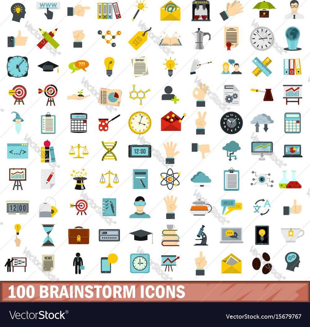 100 brainstorm icons set flat style Royalty Free Vector 100 brainstorm icons set flat style Royalty Free Vector