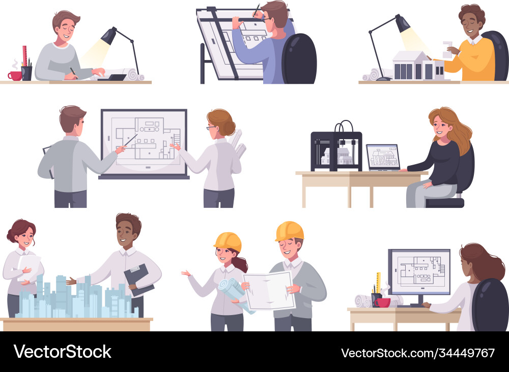 Architect cartoon icons collection Royalty Free Vector Image