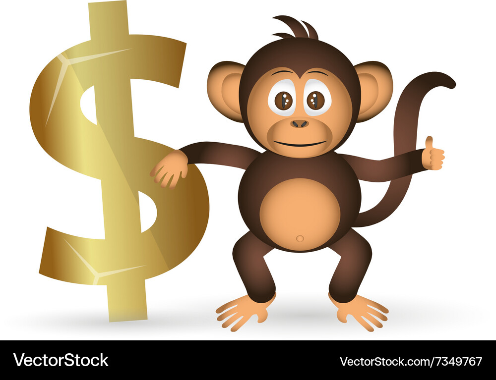 Cute chimpanzee little monkey and dollar symbol Vector Image