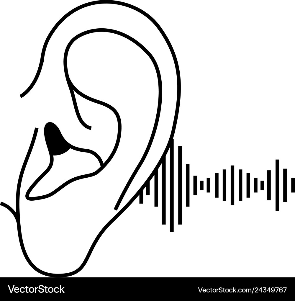 Ear with sound wave avatar character Royalty Free Vector