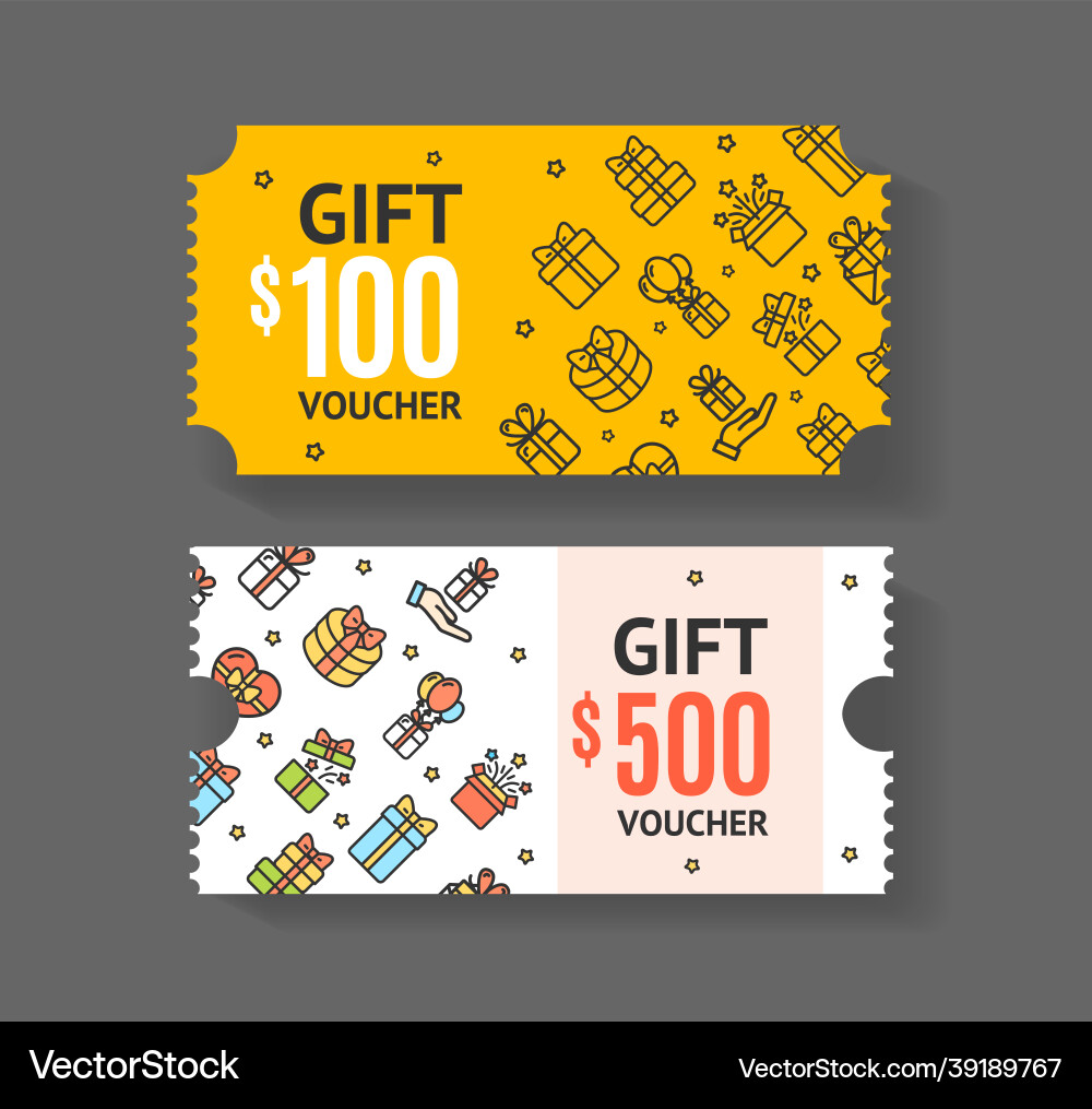 Gift voucher coupon set with thin line icons Vector Image