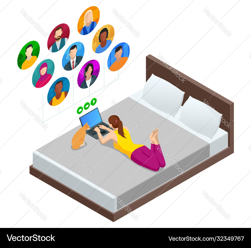 Isometric video conference online meeting work Vector Image