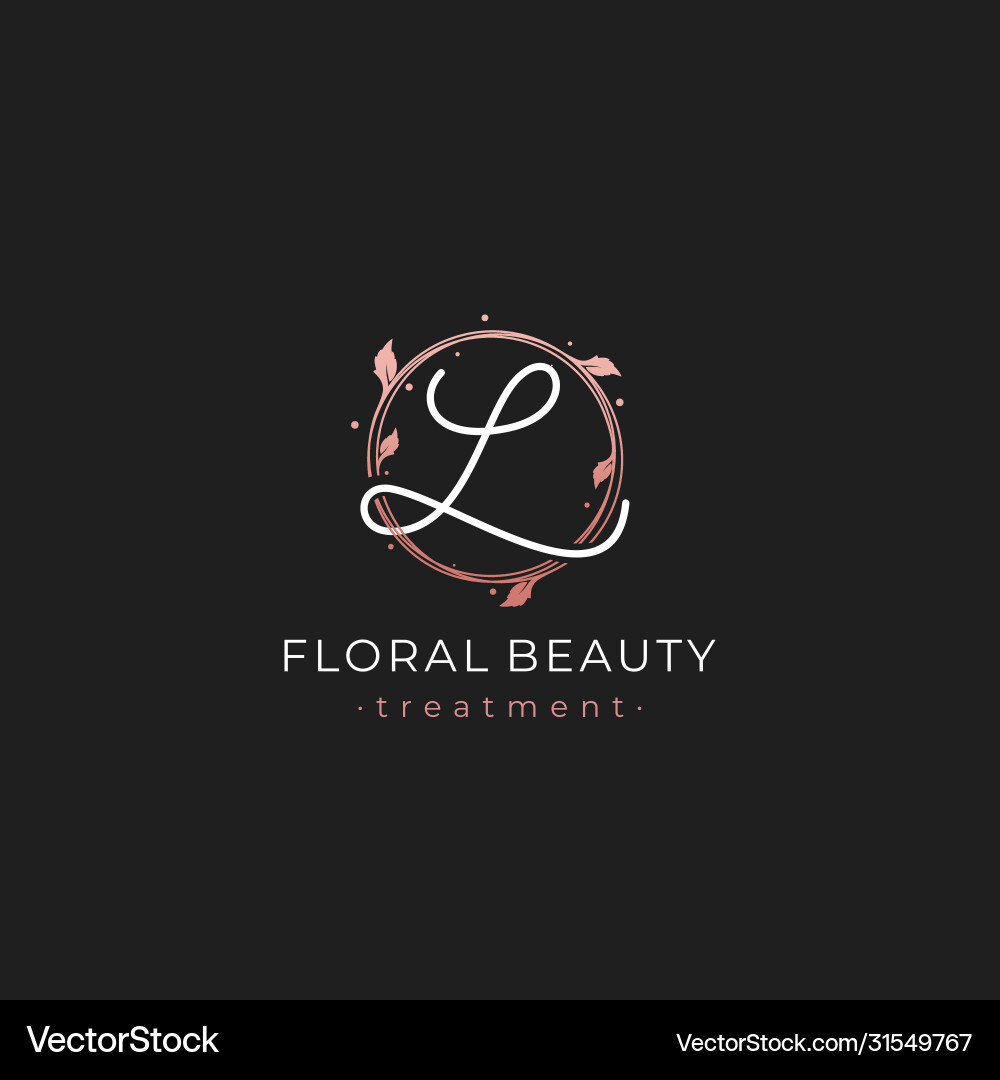 Letter l premium round floral frame element Vector Image