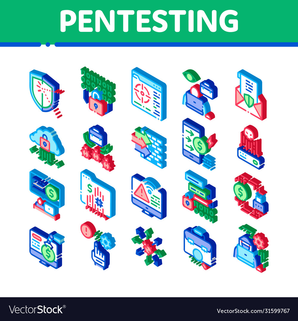 Pentesting software isometric icons set Royalty Free Vector
