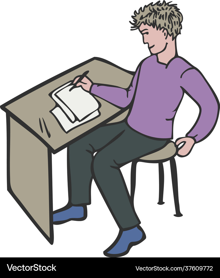 A tricky student cheating on an exam colorful Vector Image