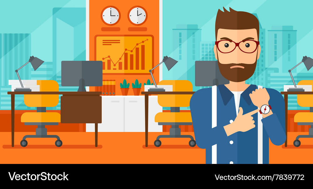 Angry boss pointing at wrist watch Royalty Free Vector Image