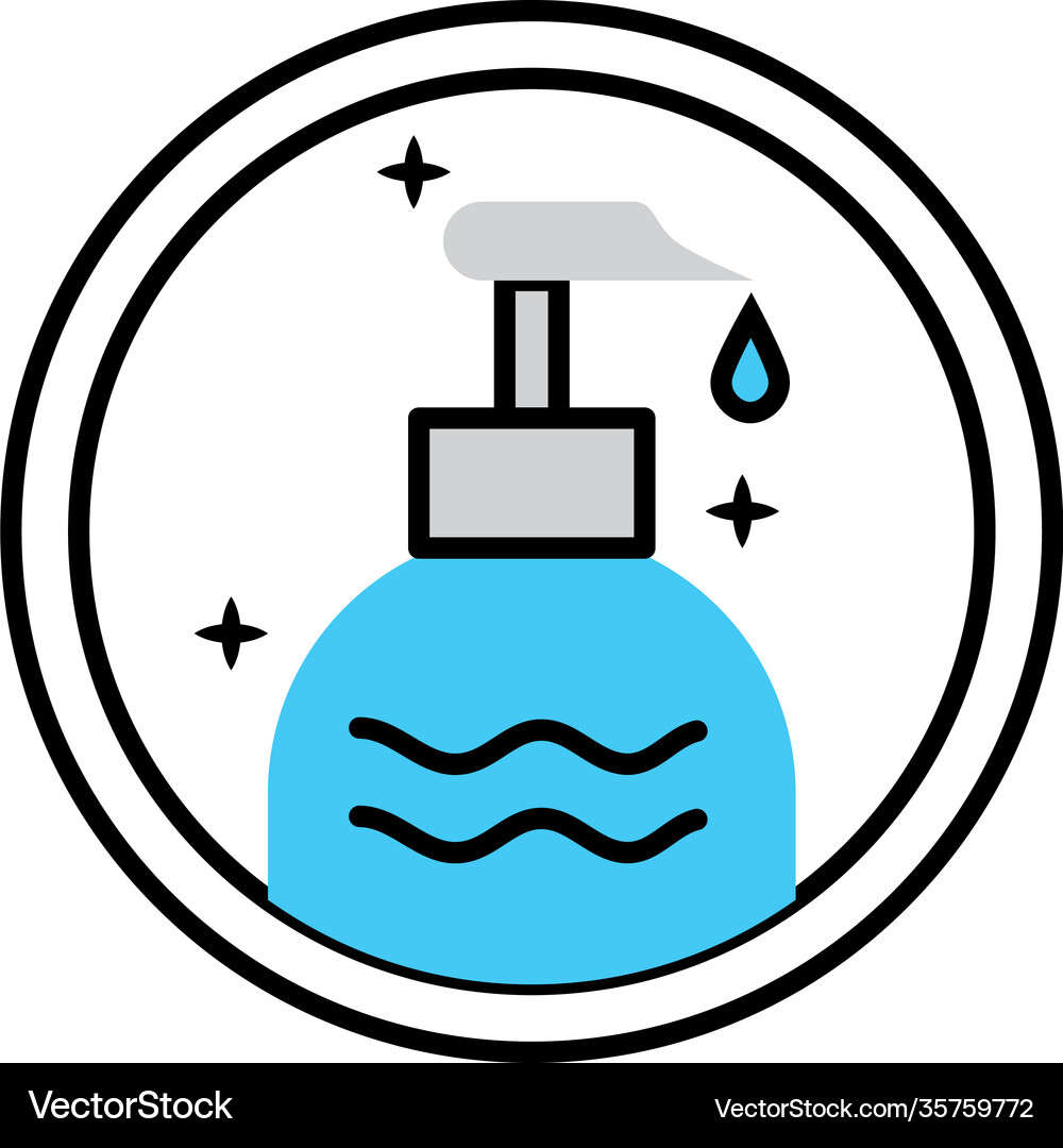 Antibacterial soap bottle sticker half line style Vector Image