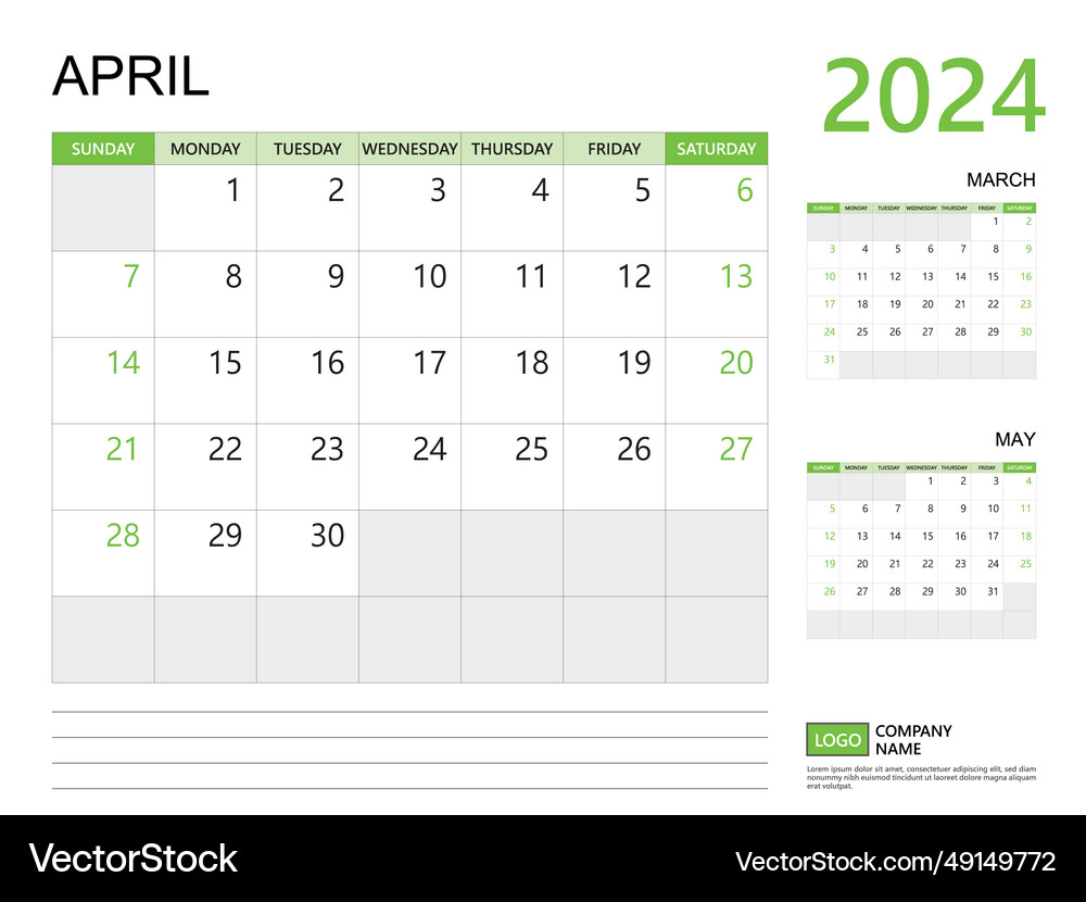 April 2024 year calendar planner template Vector Image