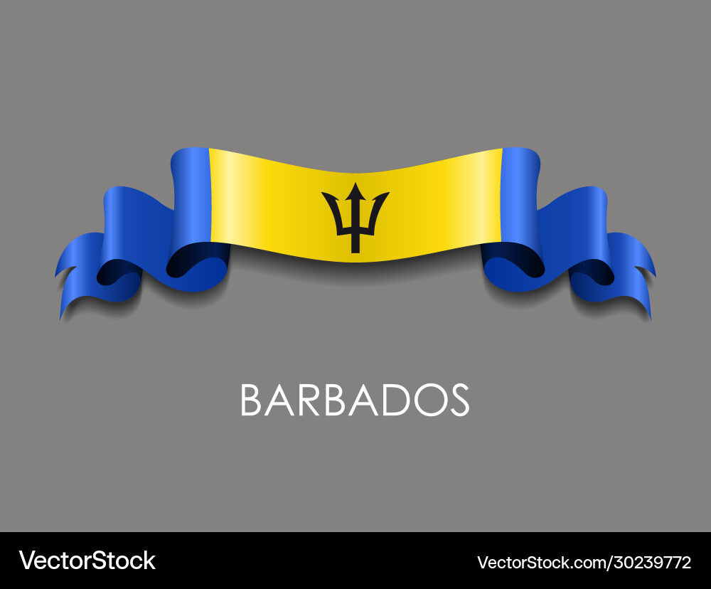 Barbados flag wavy ribbon background Royalty Free Vector