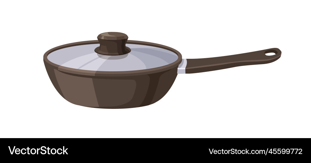 Frying pan with handle and glass lid cast iron Vector Image