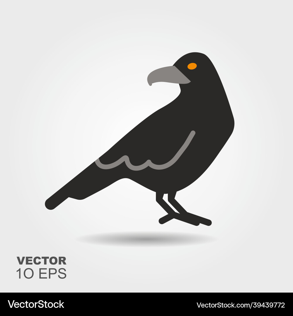 Halloween raven flat silhouette icon with shadow Vector Image