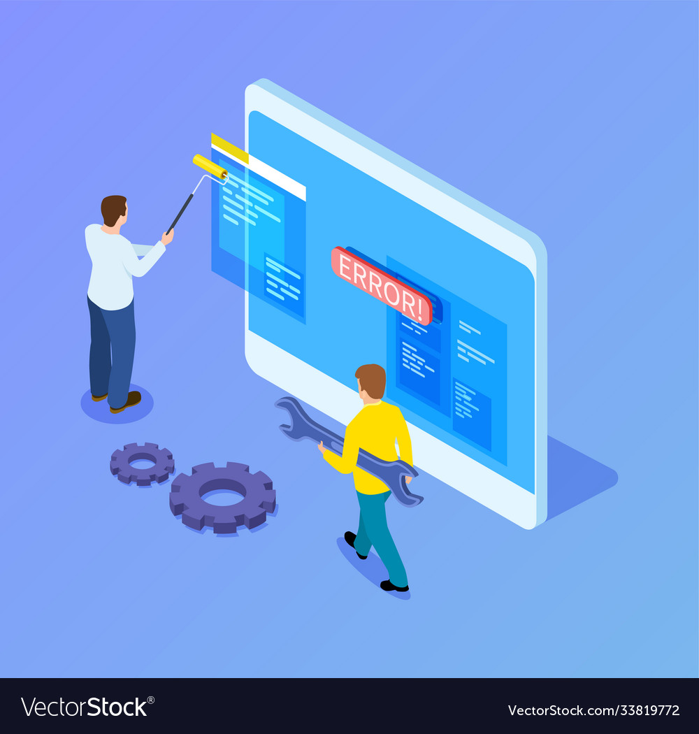 Isometric web developers programmers working Vector Image