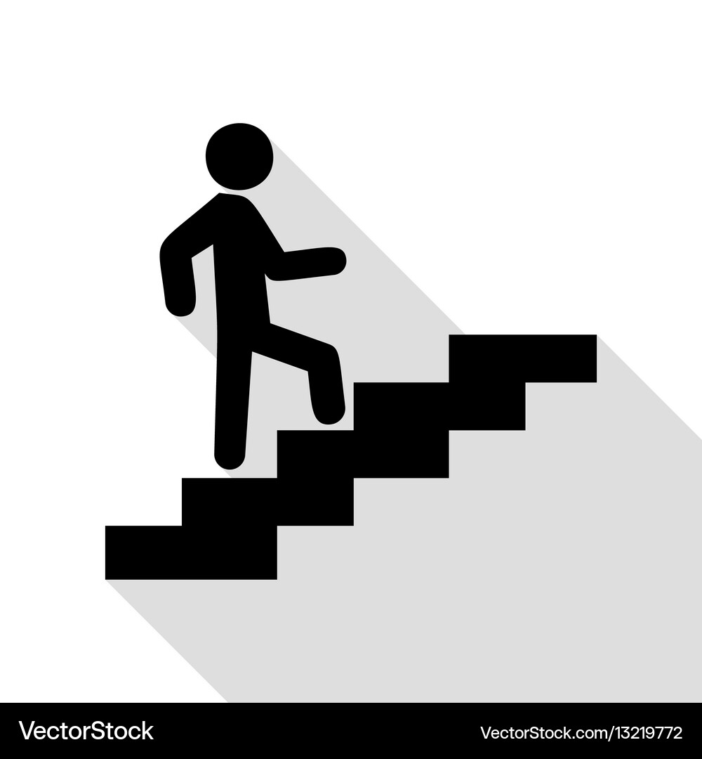 Man on stairs going up black icon with flat style Vector Image
