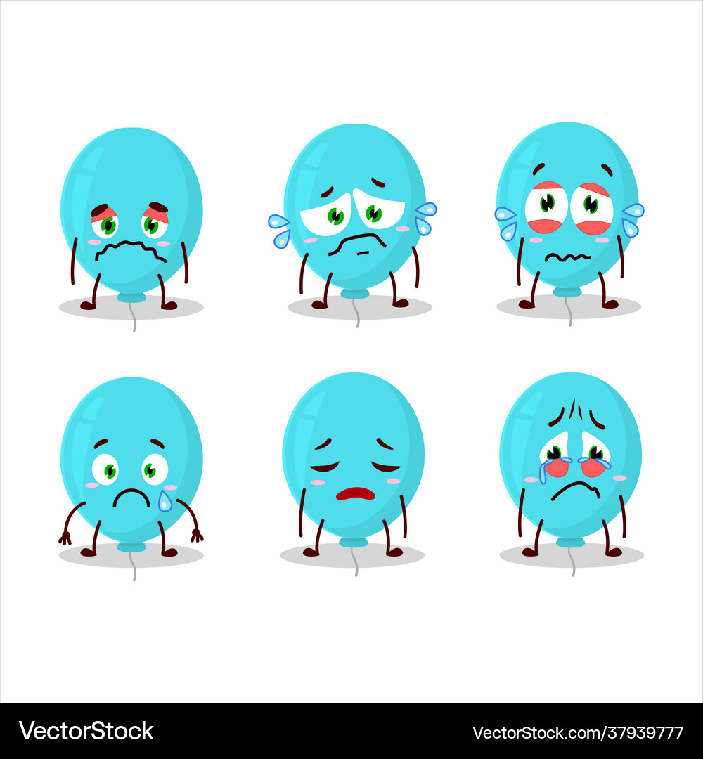 Blue balloon cartoon character with sad expression