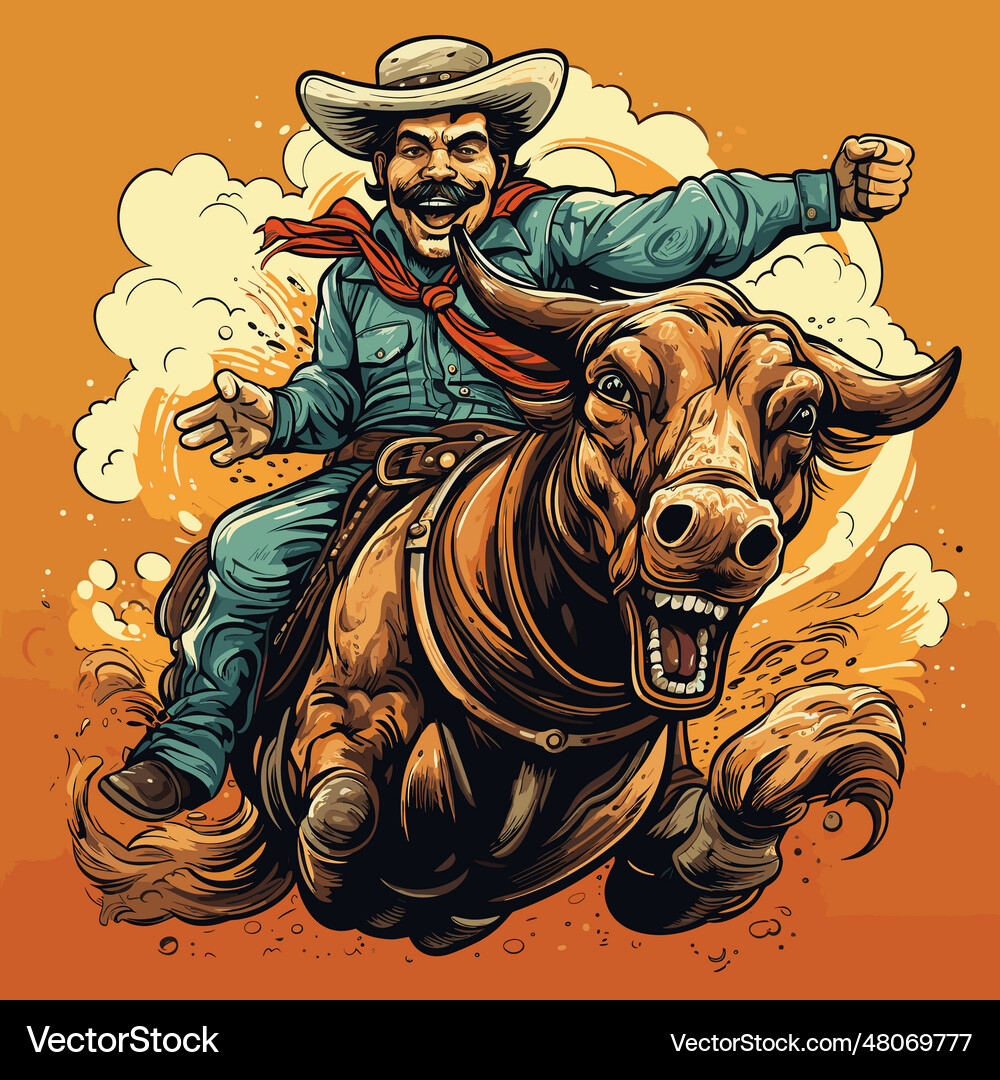 Cowboy riding a bull rodeo Royalty Free Vector Image