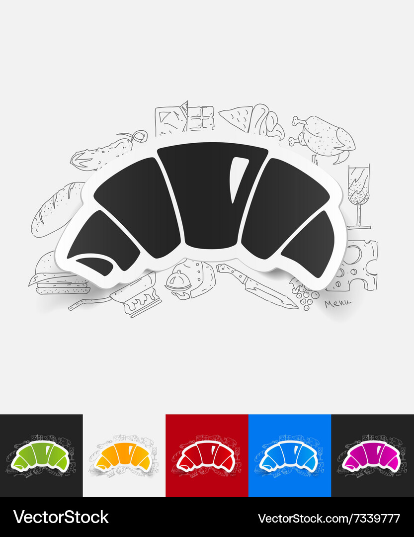 Croissant paper sticker with hand drawn elements Vector Image