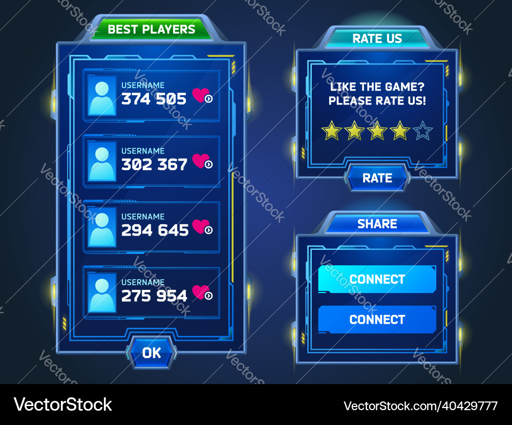 Game frames in sci fi style with best players list