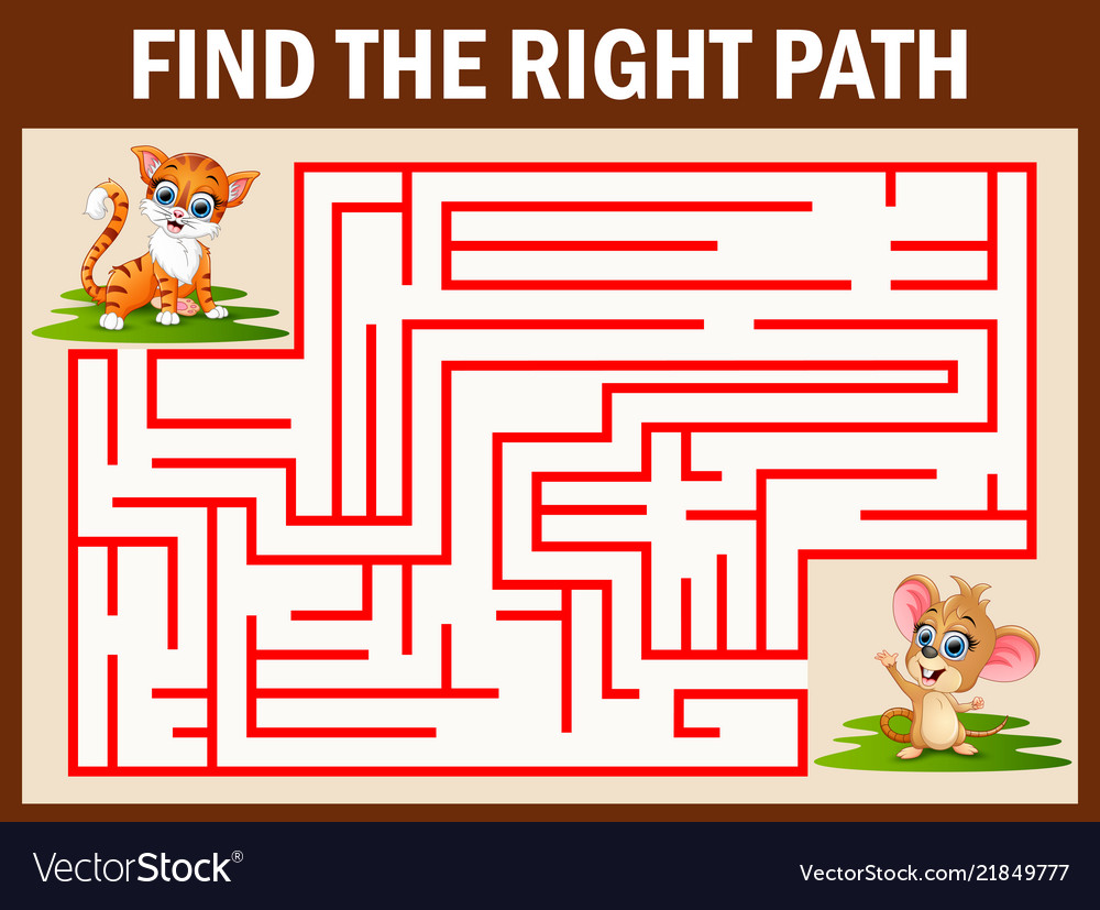 Maze game finds the cat way to catch mouse Vector Image